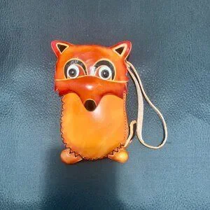 Handmade | Bags | Handmade Orange Leather Fox Coin Purse Cute Animal ...